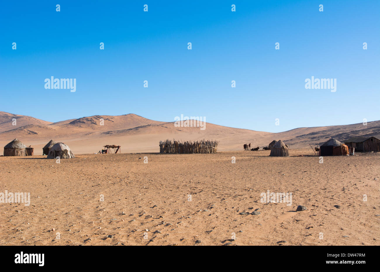 Namibia Africa remote nomadic Himba tribe settlement of hut homes in ...