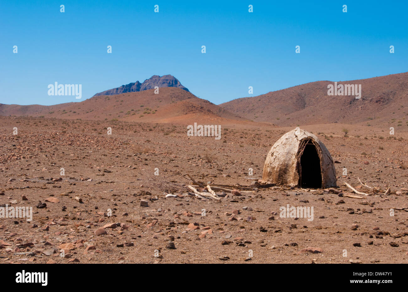 Namibia Africa Northern Desert remote deserted hut for Himba and vista ...
