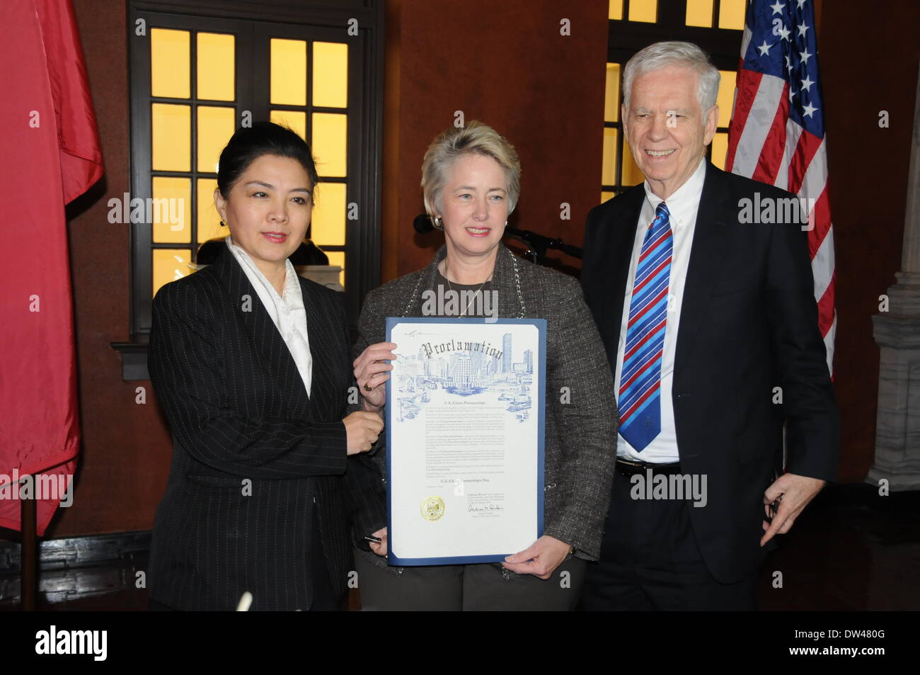 Houston, Texas, USA. 26th Feb, 2014. Houston Mayor Annise Parker (C ...