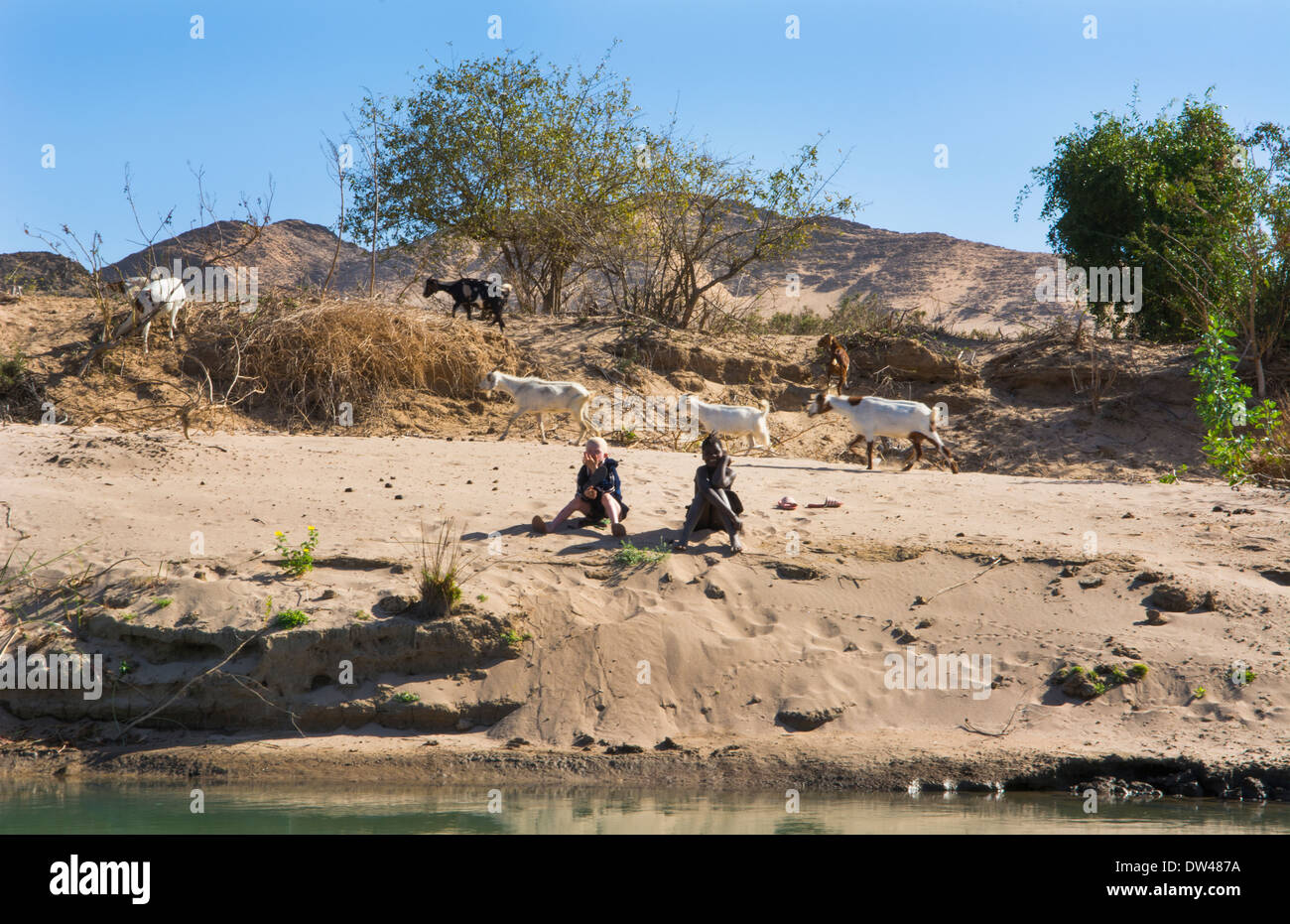 Namibia Africa Angola Kunene River Himba tribe with albino white tribe ...
