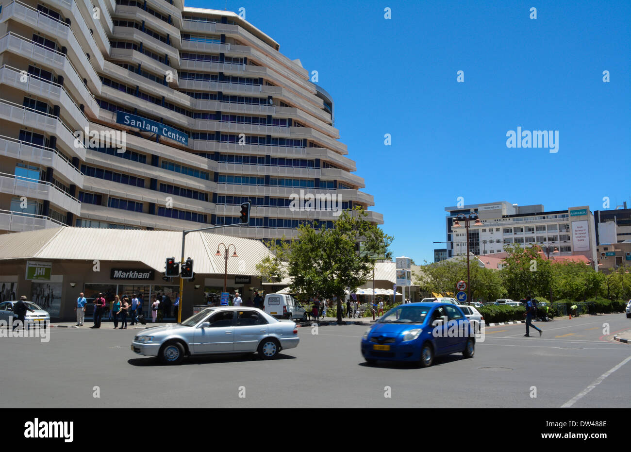 Namibia Africa Windhoek busy traffic at Sanlam Center on Independence ...