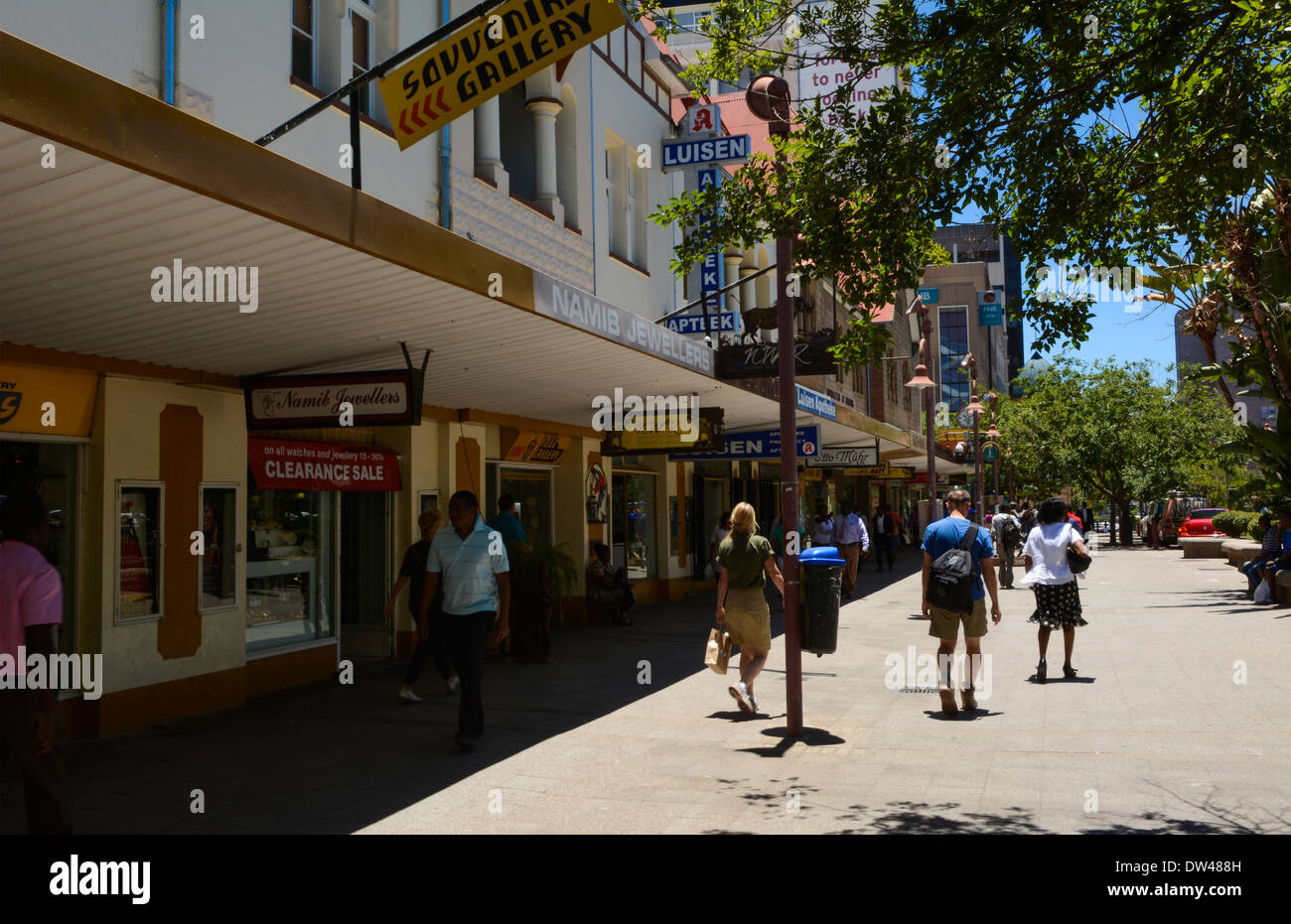 Namibia Africa Windhoek walking locals by shops on Independence Avenue ...