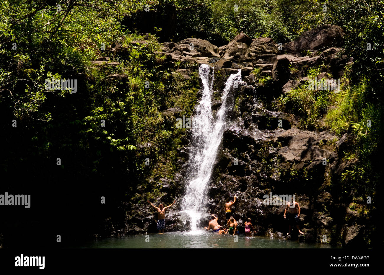 Relaxing waterfall on remote Road to Hana with water moving and place ...