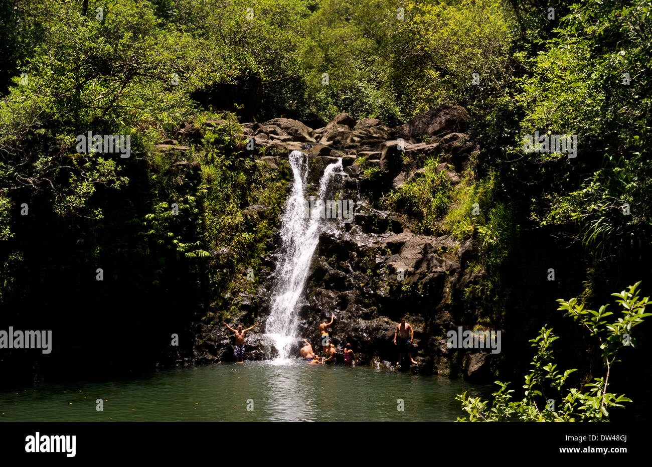 Relaxing waterfall on remote Road to Hana with water moving and place ...