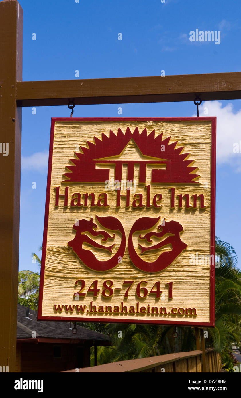 Relaxing Hana Hale Inn sign with bungalows by water in relaxing remote ...