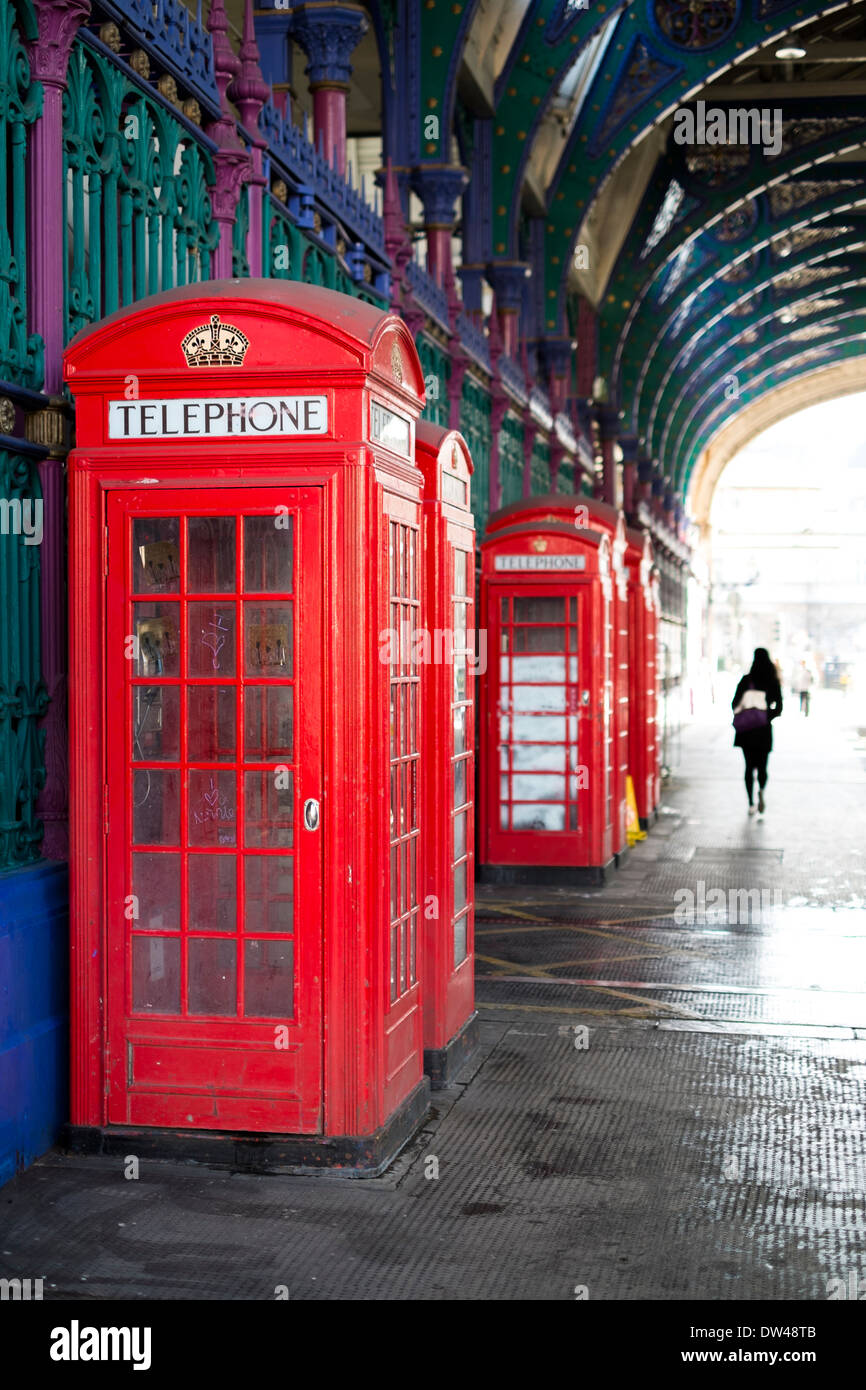 Old red telephone booth in Smithfield meat market in London, UK Stock ...