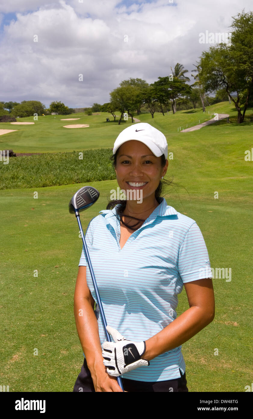 Chinese golfing beautiful woman at exclusive beautiful Wailea Emerald ...