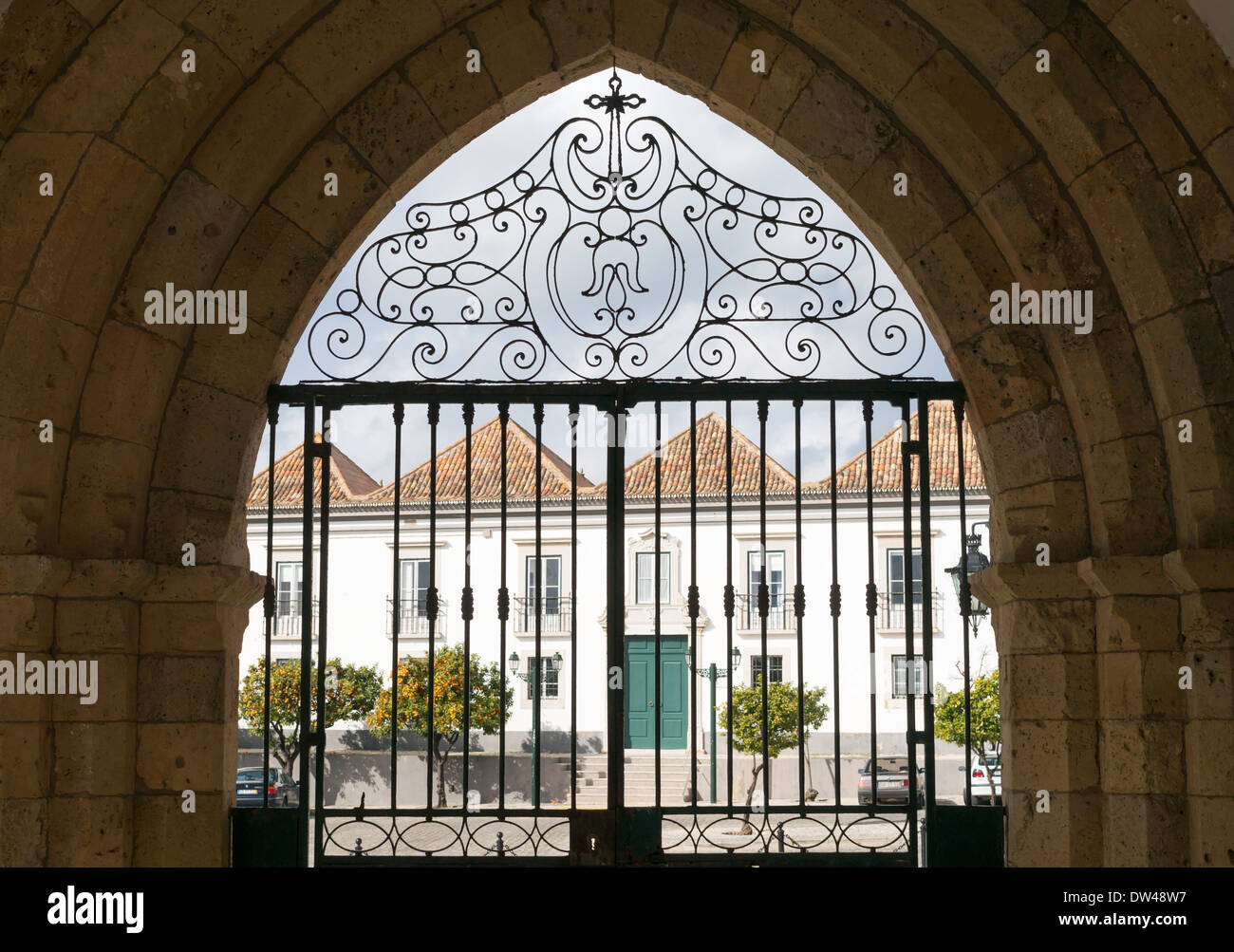 View through the gates of the Roman Catholic cathedral within Faro old ...