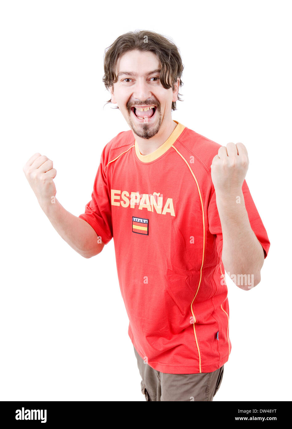 happy spanish man supporter, isolated on white Stock Photo - Alamy