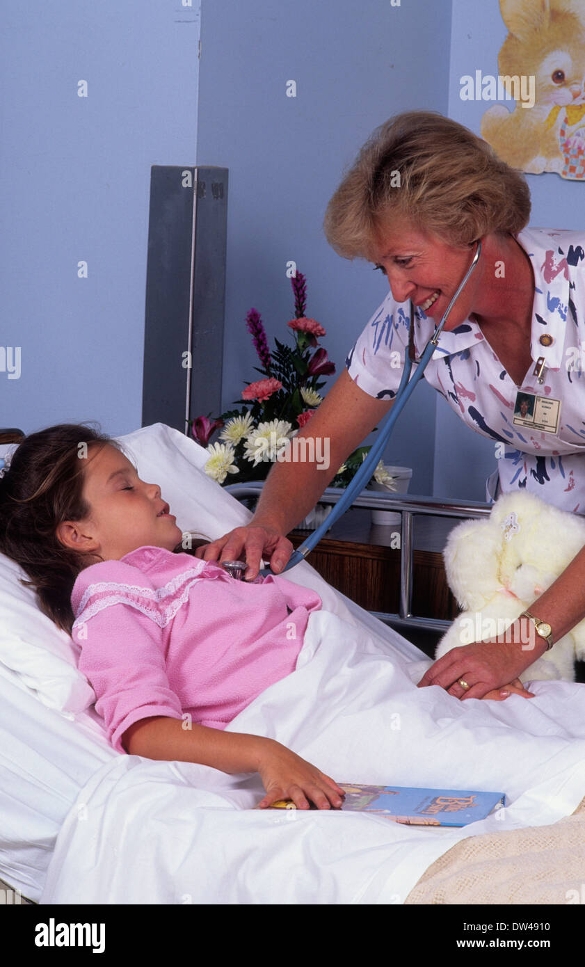 Nurse helping patient in bed at hospital with medicine in healthcare ...