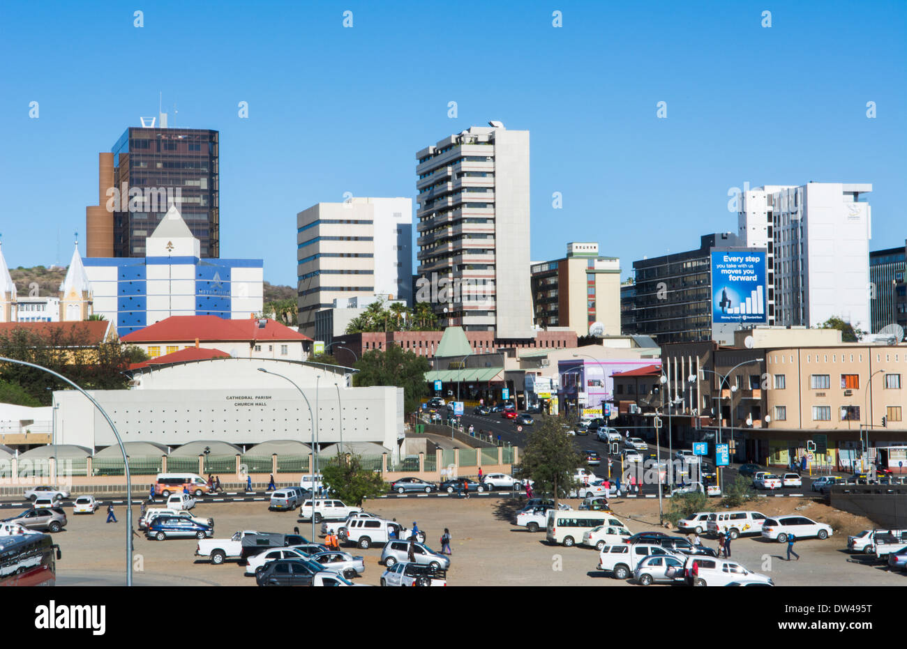 Windhoek Namibia Africa modern skyline with skyscrapers and downtown a ...