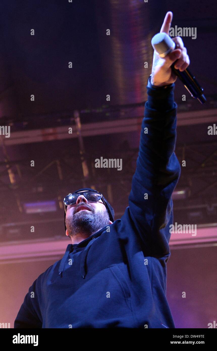 Berlin, Germany. 26th Feb, 2014. German rapper Sido performs on stage ...