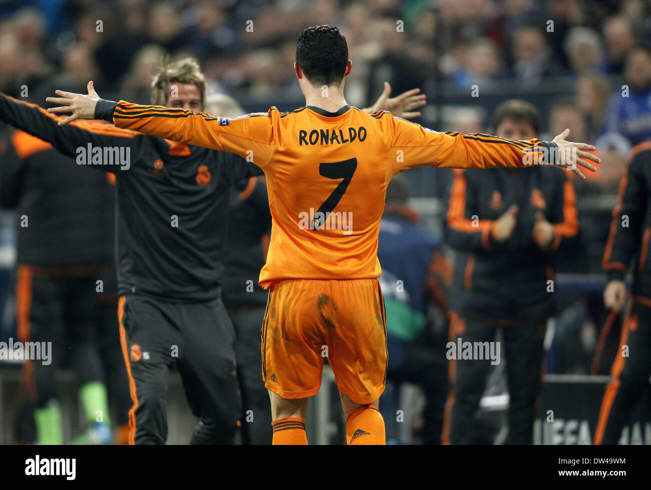 Cristiano Ronaldo of Madrid celebrates the 3-0 during the UEFA ...