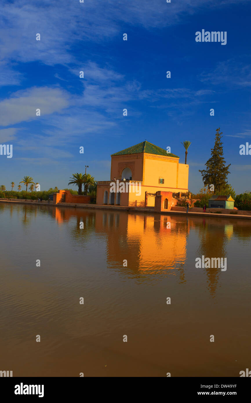 Marrakech, La Menara at Sunset, Menara Gardens, Saadier Palace in the ...