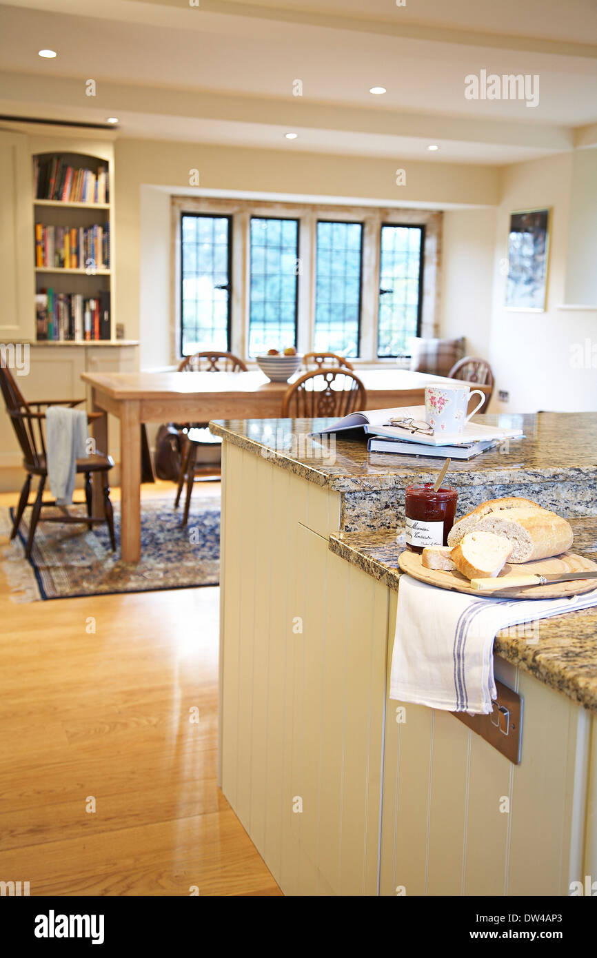 A large modern cream country kitchen in a home in the UK Stock Photo ...