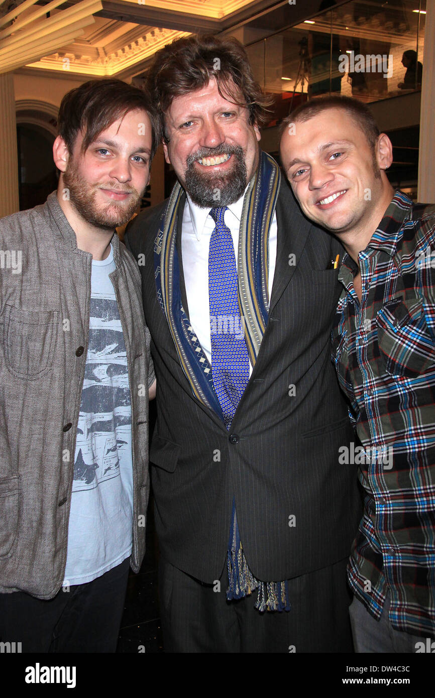 Theo Stockman, Oskar Eustis and Matt DeAngelis attending the opening of ...