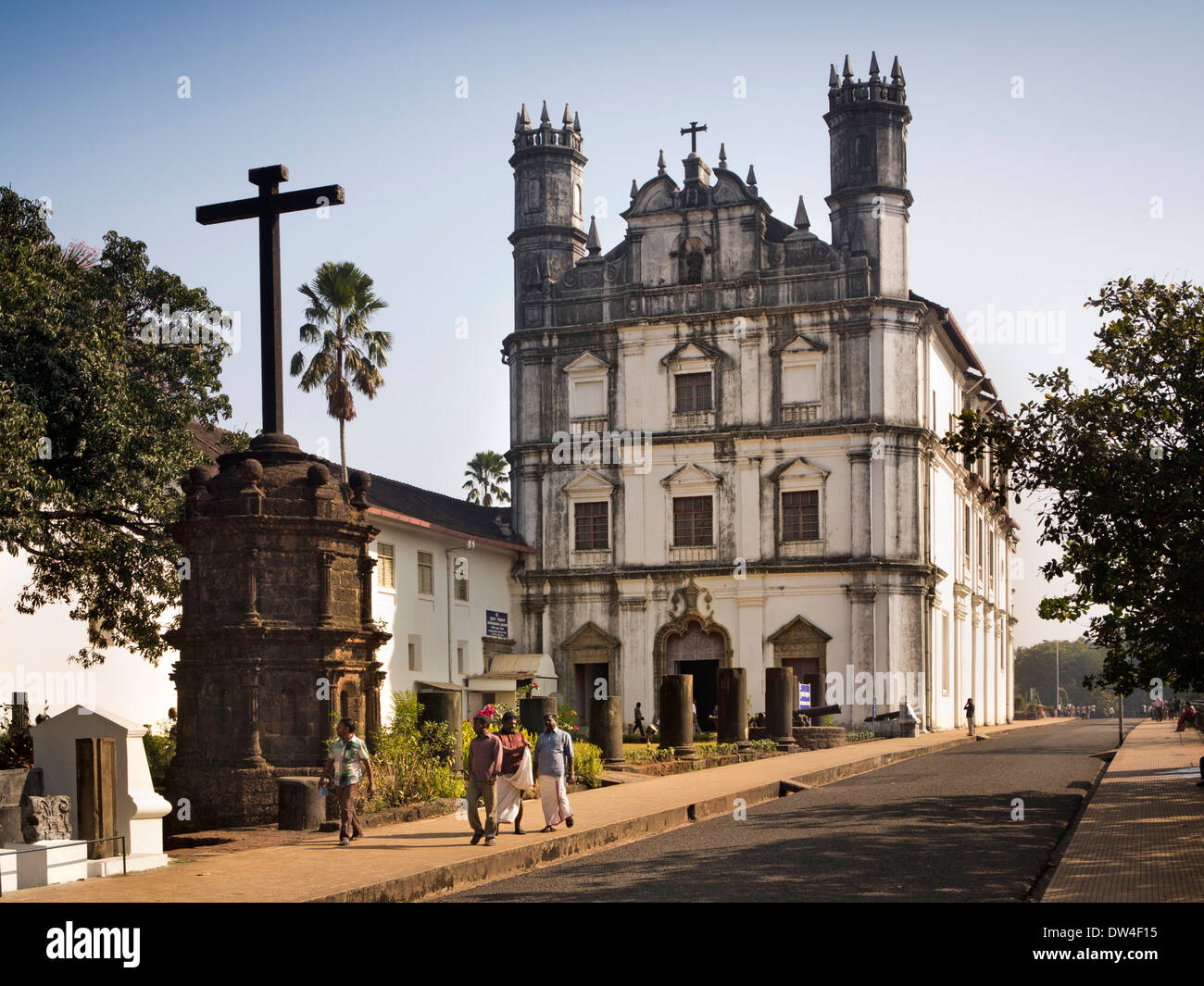 India, Goa, Old Velha Goa, local tourists visiting Church of St Francis ...
