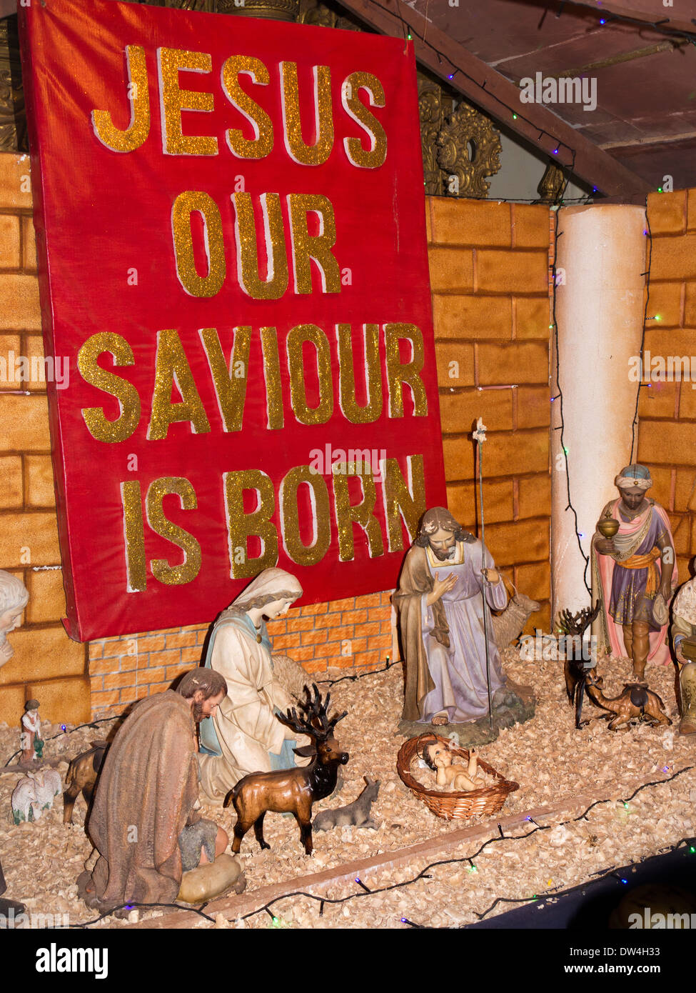 India, Goa, Old Velha Goa, Basilica of Bom Jesus, Christmas nativity ...