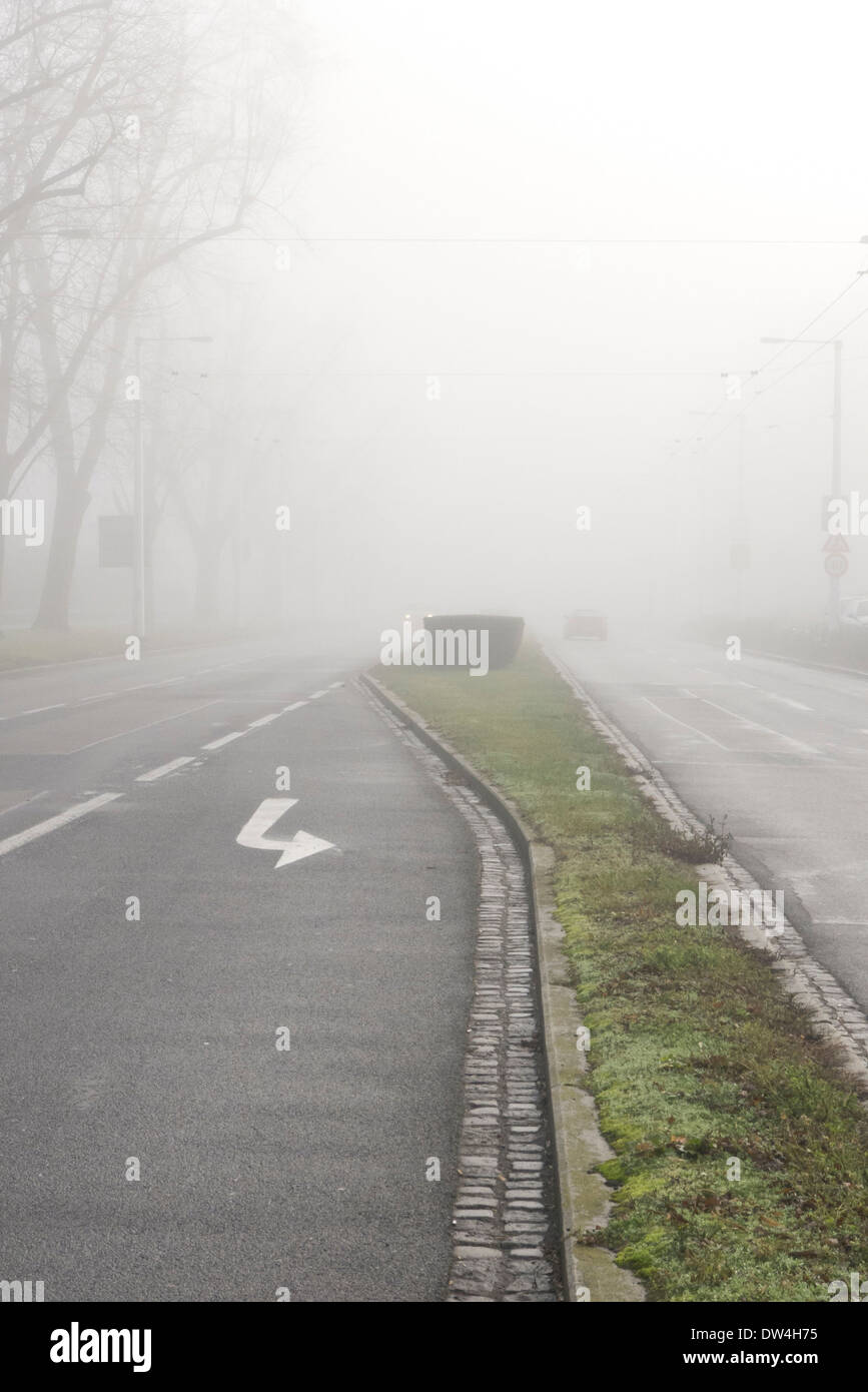 morning city street with fog Stock Photo - Alamy