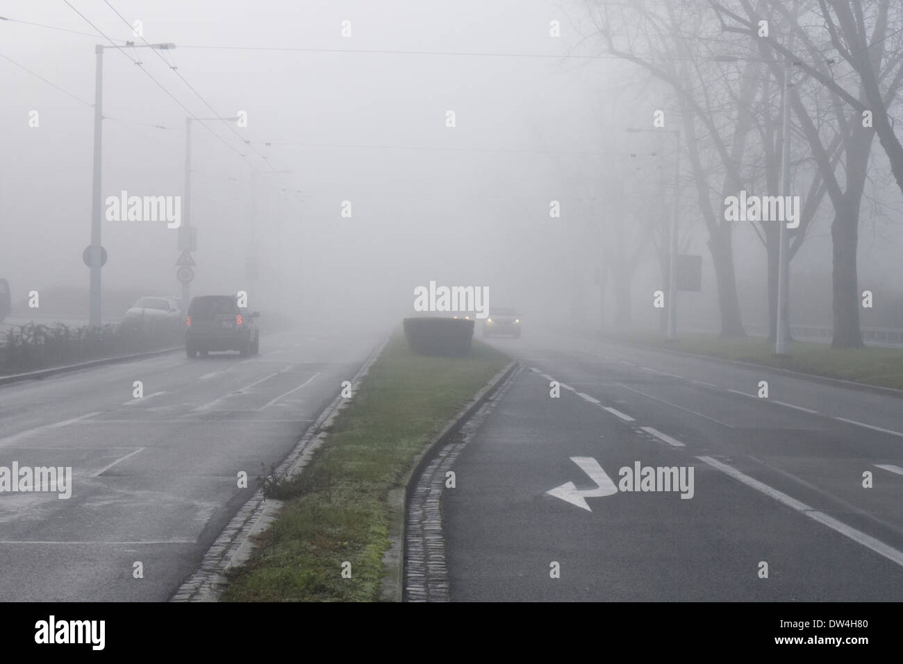 morning city street with fog Stock Photo - Alamy