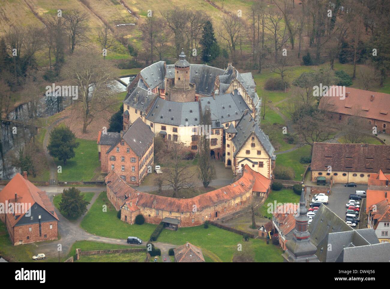 An aerial photo shows the old town and the castle, seat of the noble ...