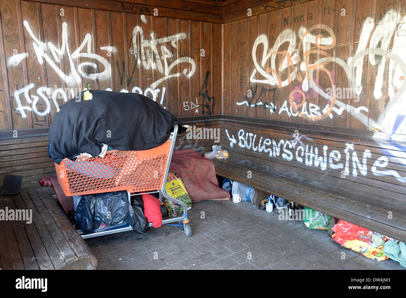 Sllepinplace of a homeless man on Jan., 1, 2013, in Freiburg, southern ...