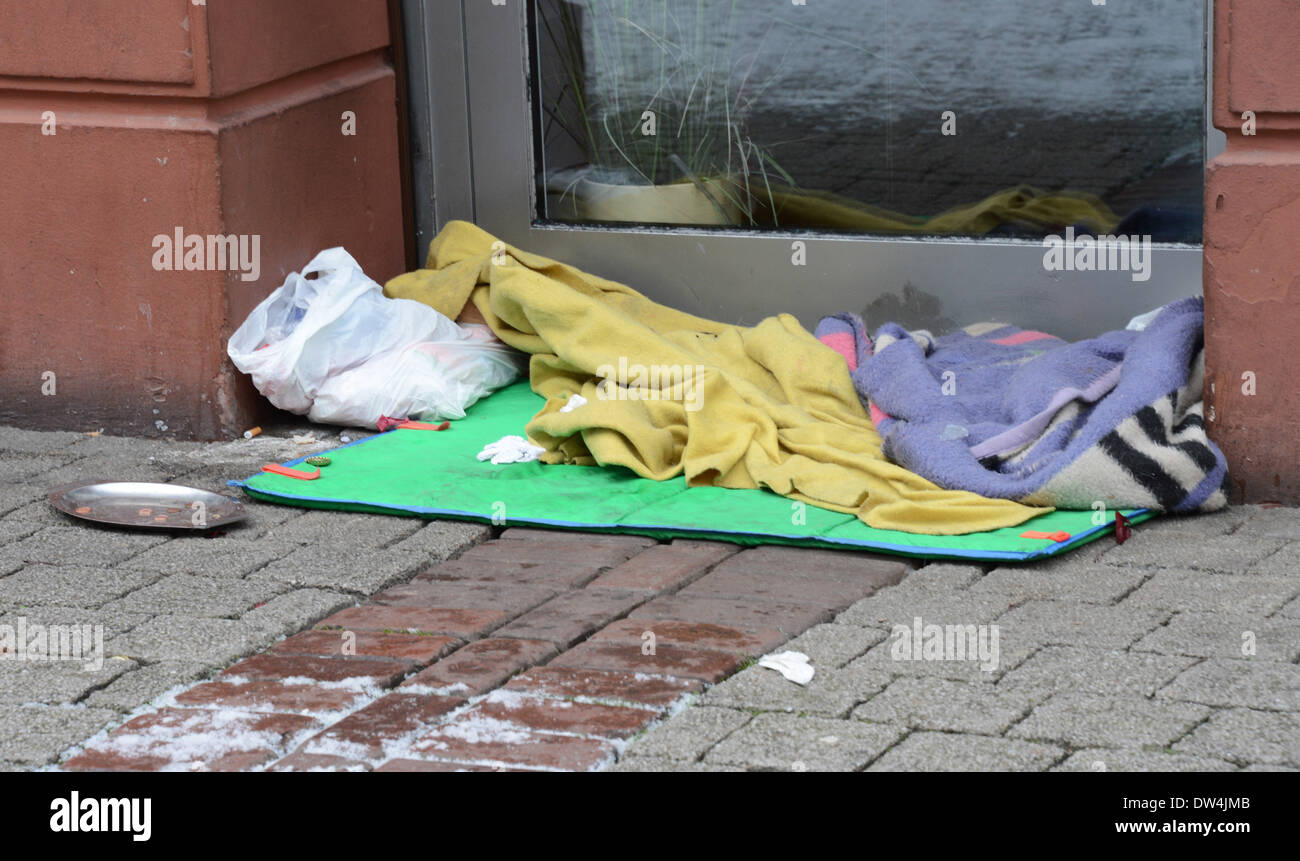 Sleepinplace of a homeless man on Jan., 1, 2013, in Freiburg, southern ...