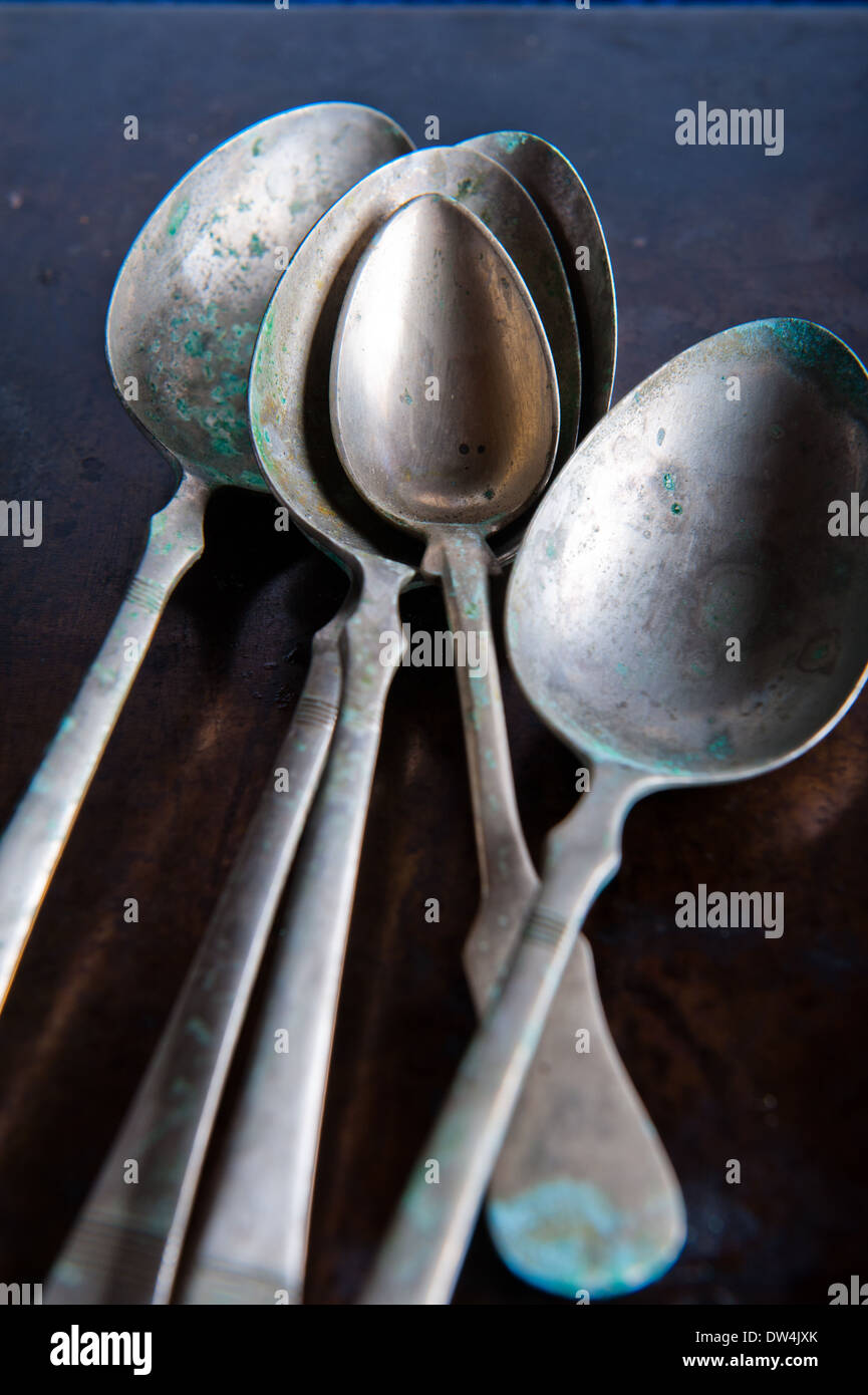Metal old spoons Stock Photo - Alamy