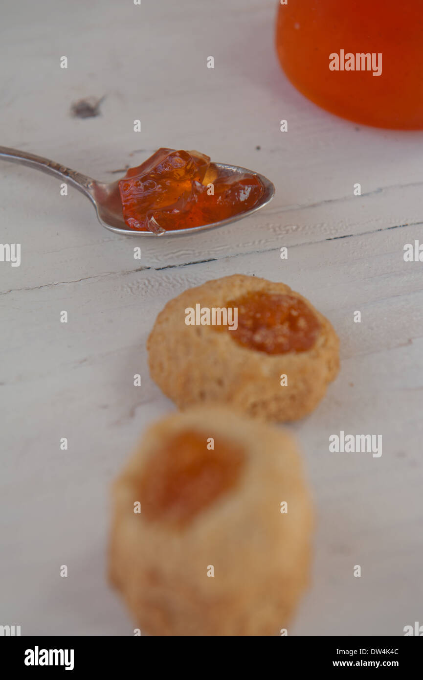 Round biscuits with jam Stock Photo - Alamy