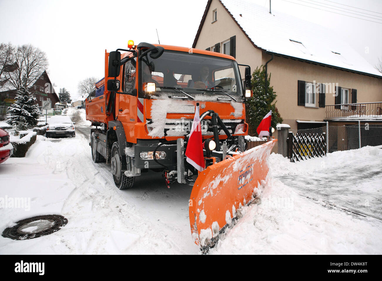Snow plow in action, Leutenbach, Germany, Jan. 01, 2010 Stock Photo - Alamy