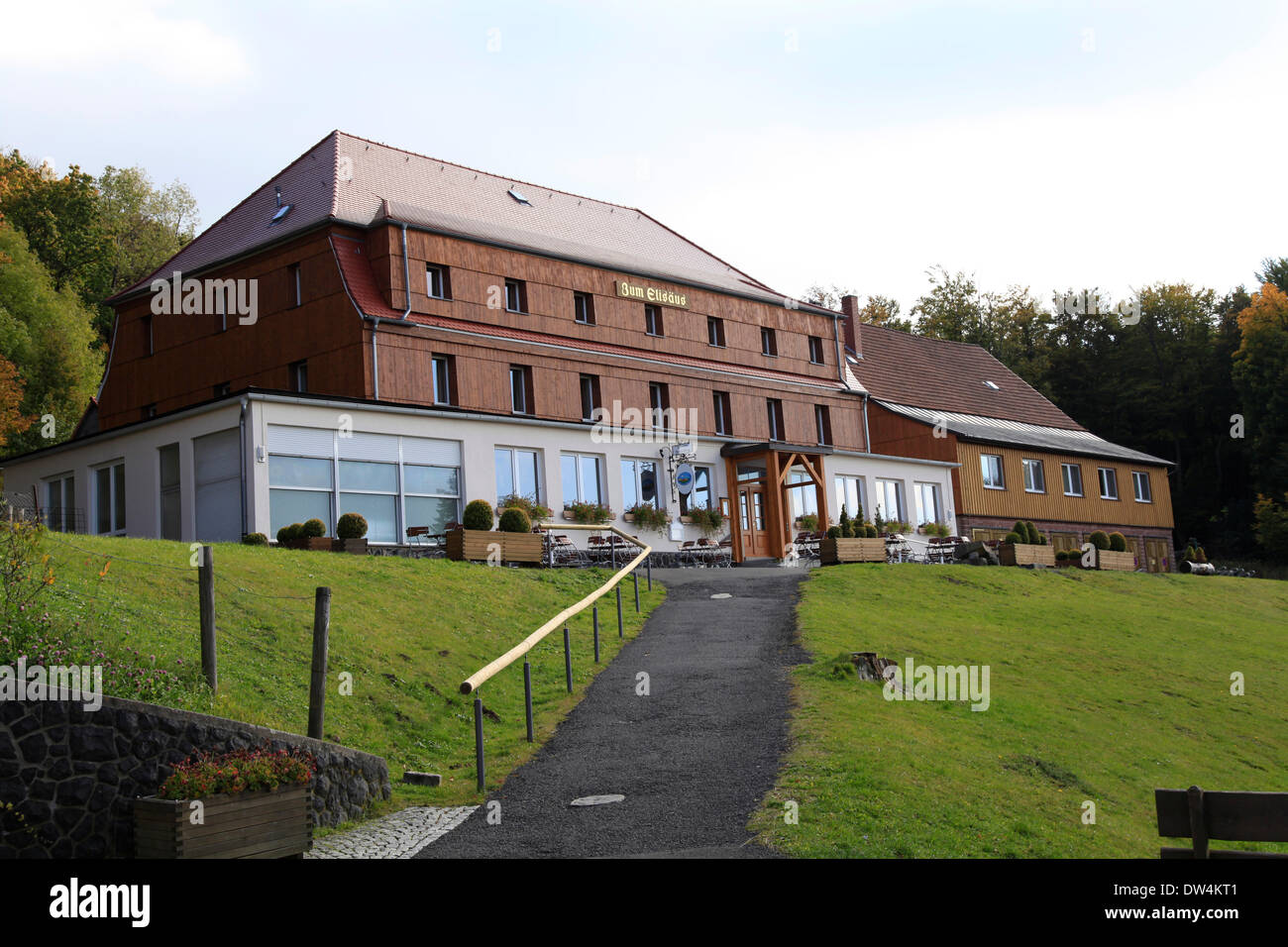 The monastery church of Kreuzberg Monastery and at the right, the hotel ...