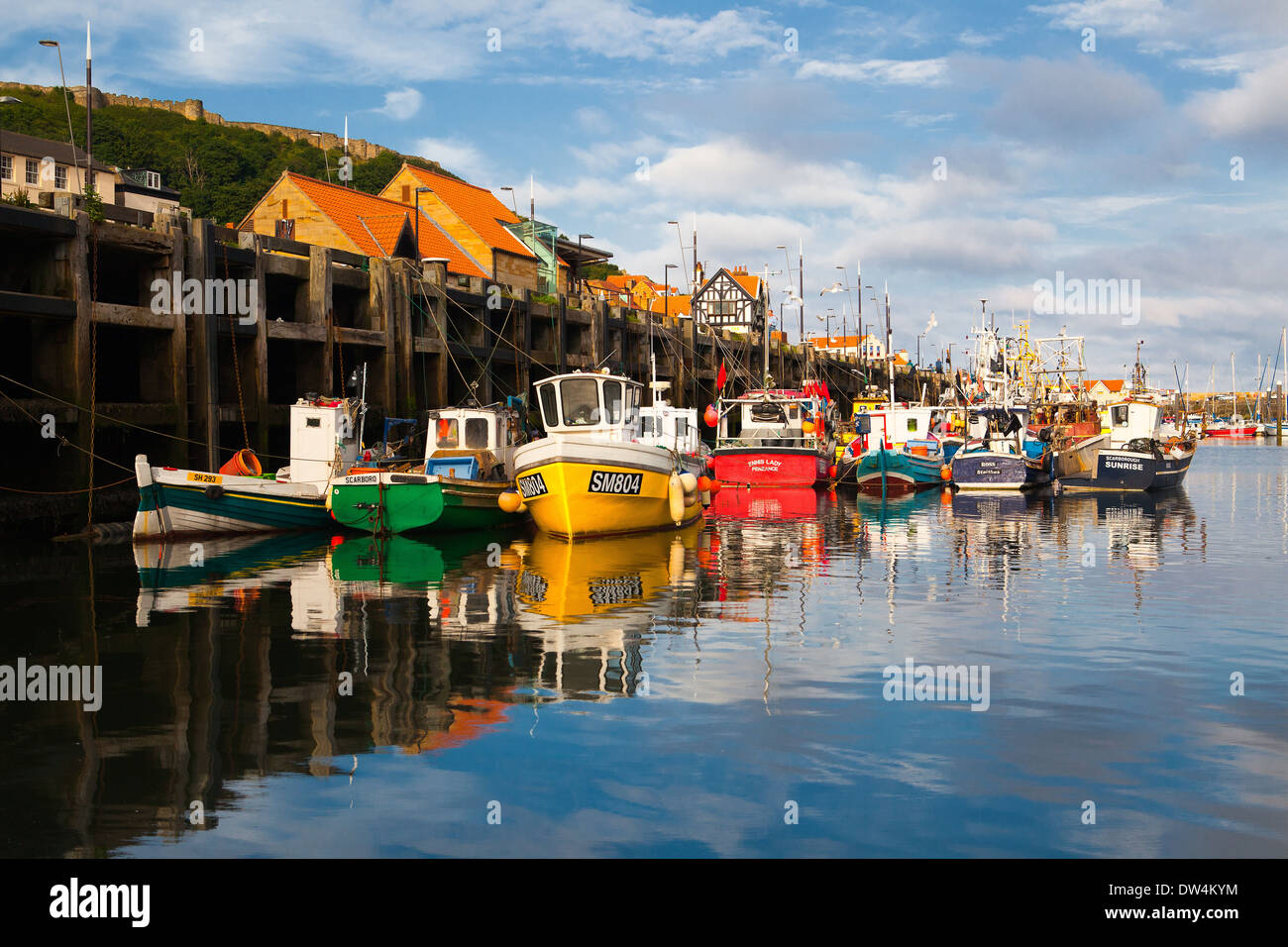 SCARBOROUGH-JULY 13:Typical fishing boats in the Scarborough harbor on ...