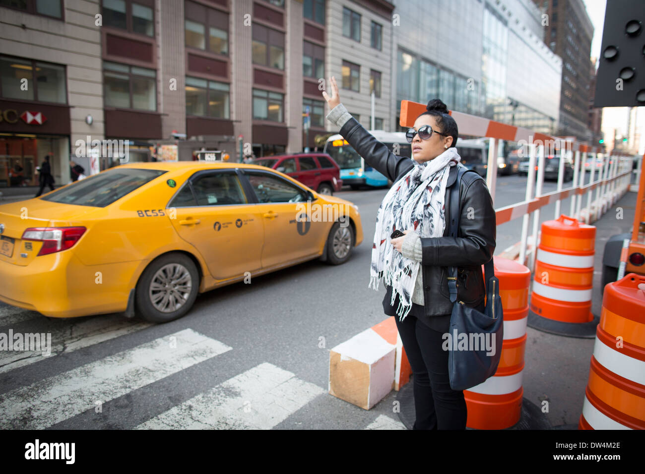 Manhattan New York city in North America, Pictured a hailing a cab on ...