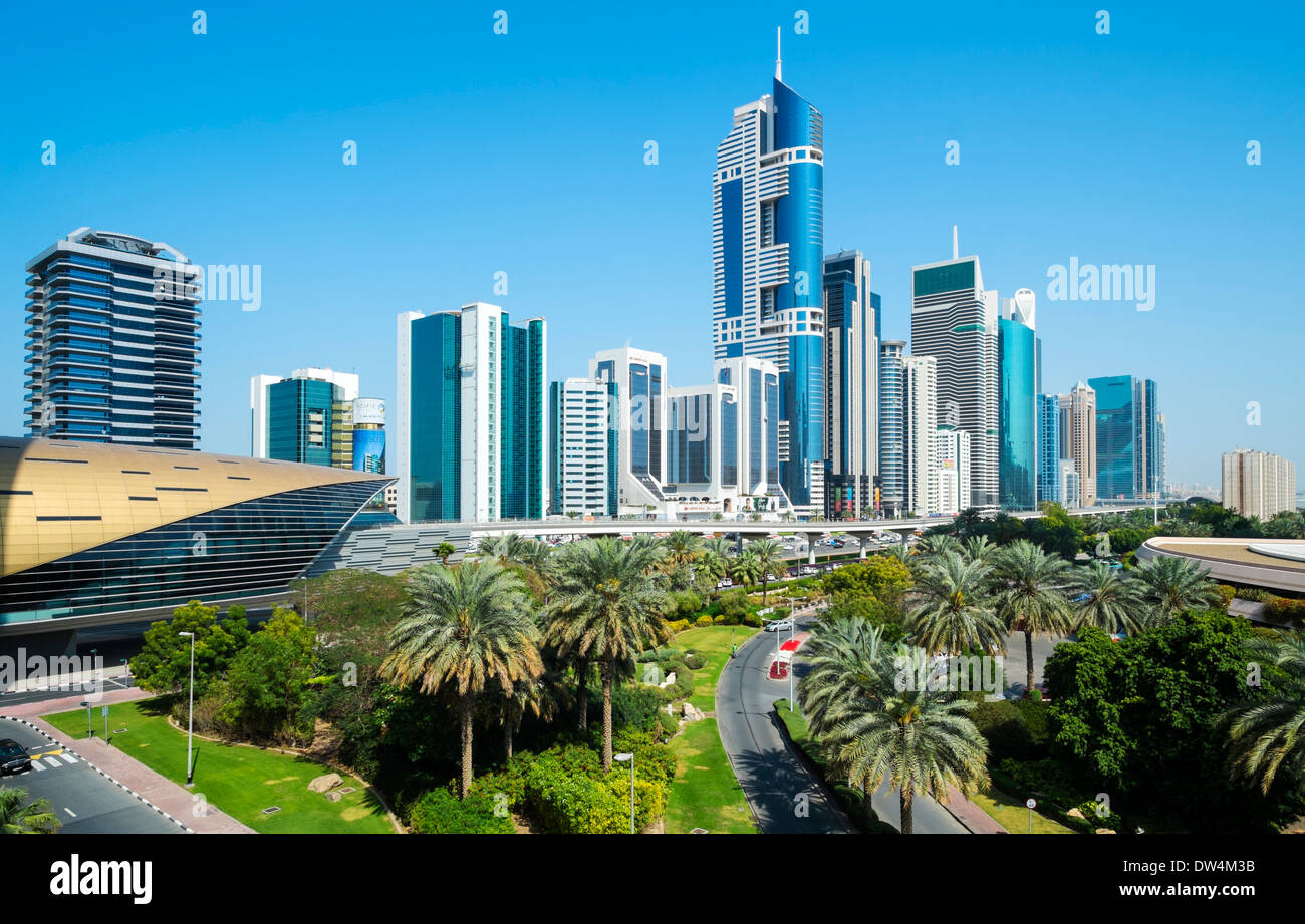 Modern skyscrapers along Sheikh Zayed Road in Dubai United Arab ...