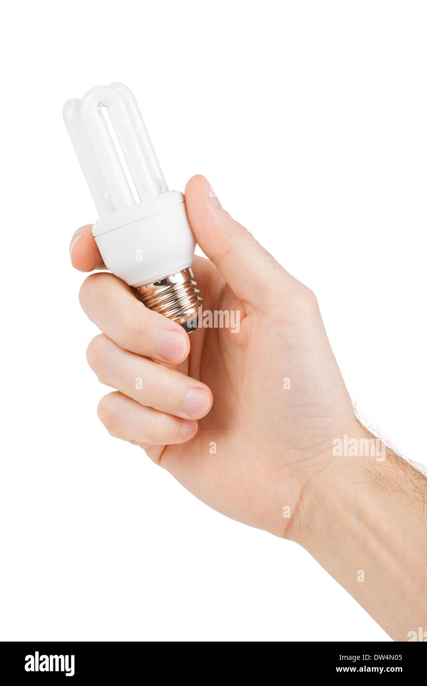 Hand holding energy saving fluorescent light bulb Stock Photo - Alamy