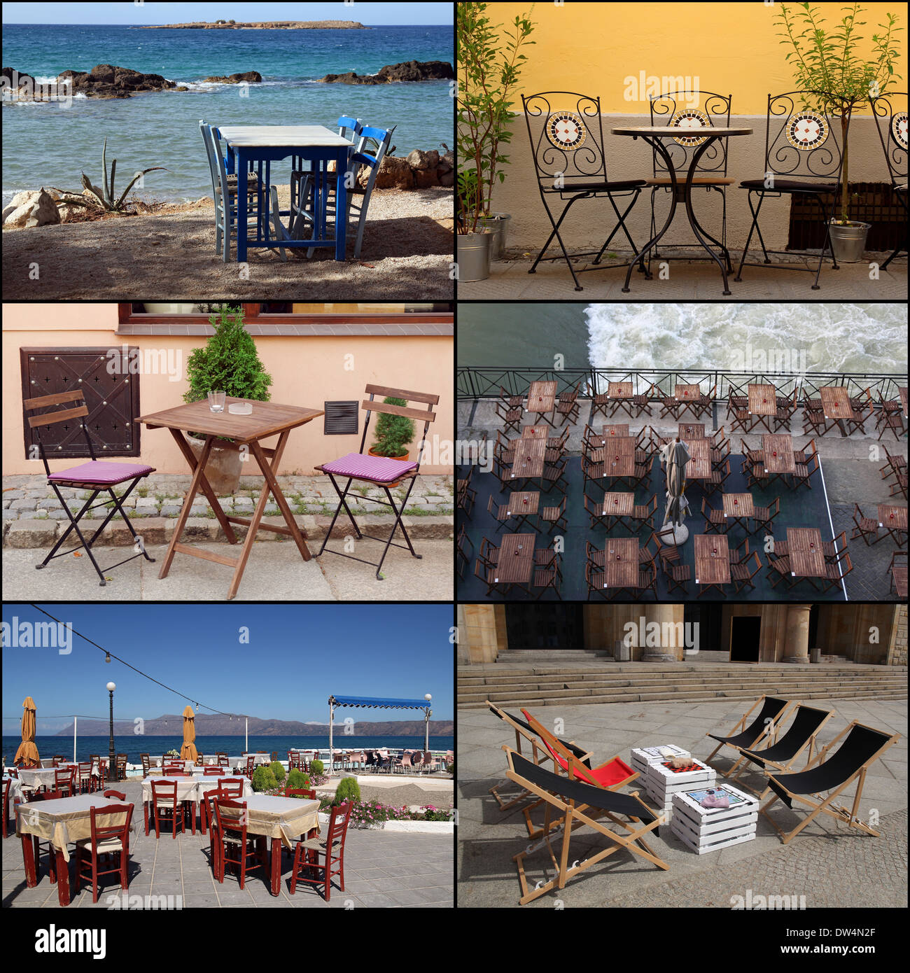Set of street cafe, cafe tables and chairs Stock Photo - Alamy