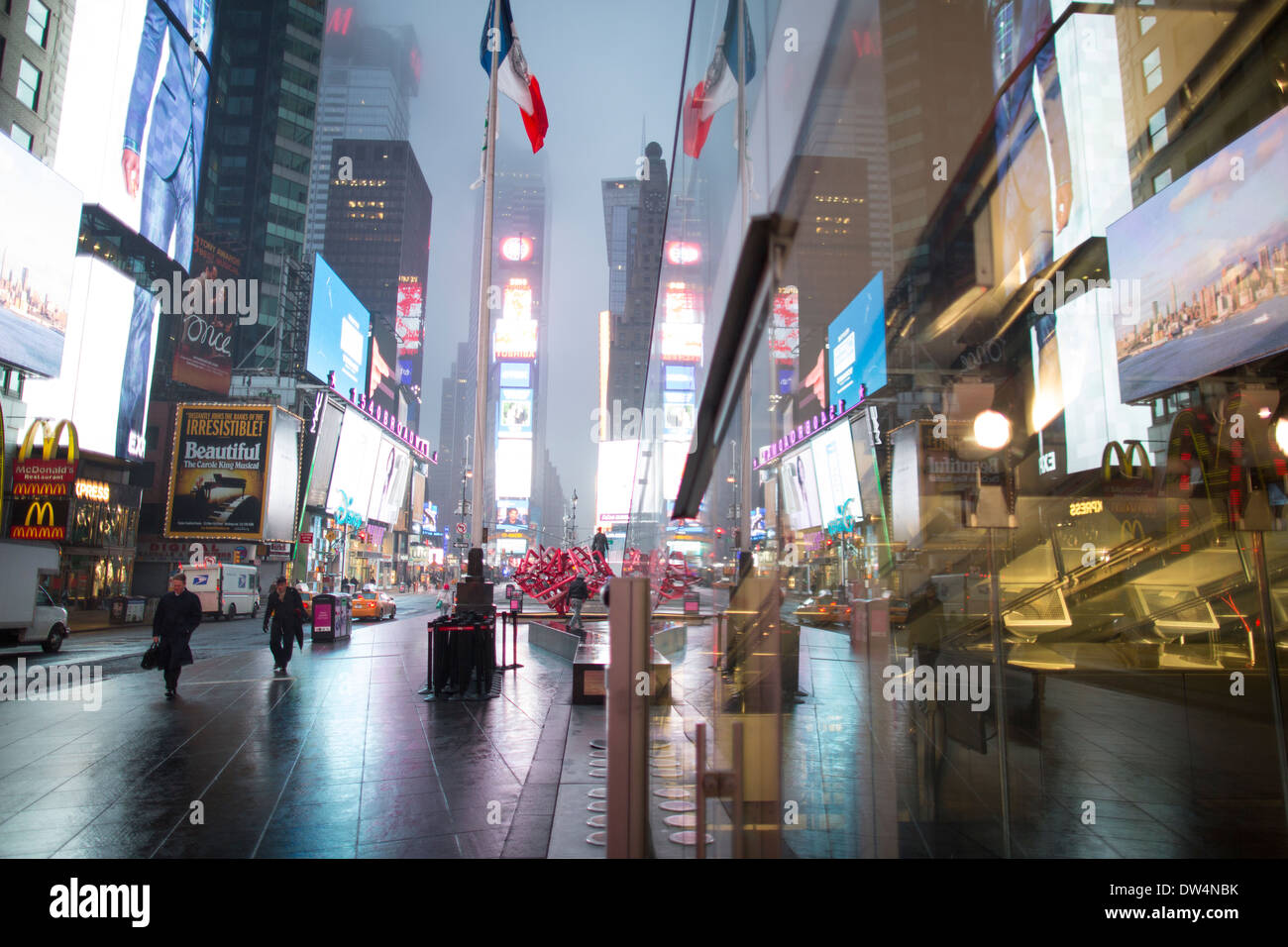 Manhattan New York city in North America, Pictured mist in Times Square ...