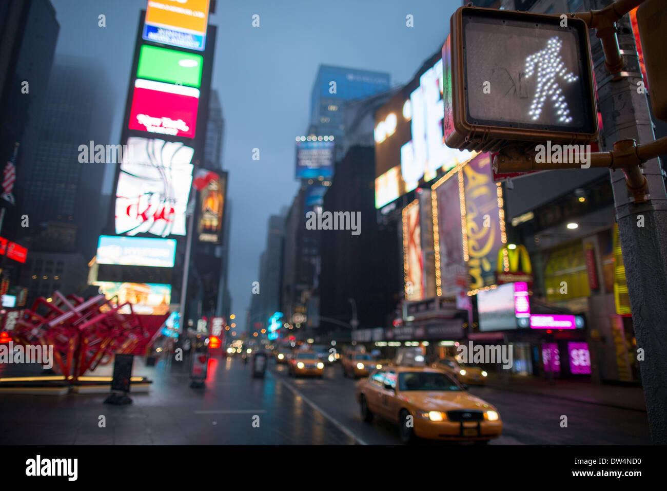 Manhattan New York city in North America, Pictured mist in Times Square ...