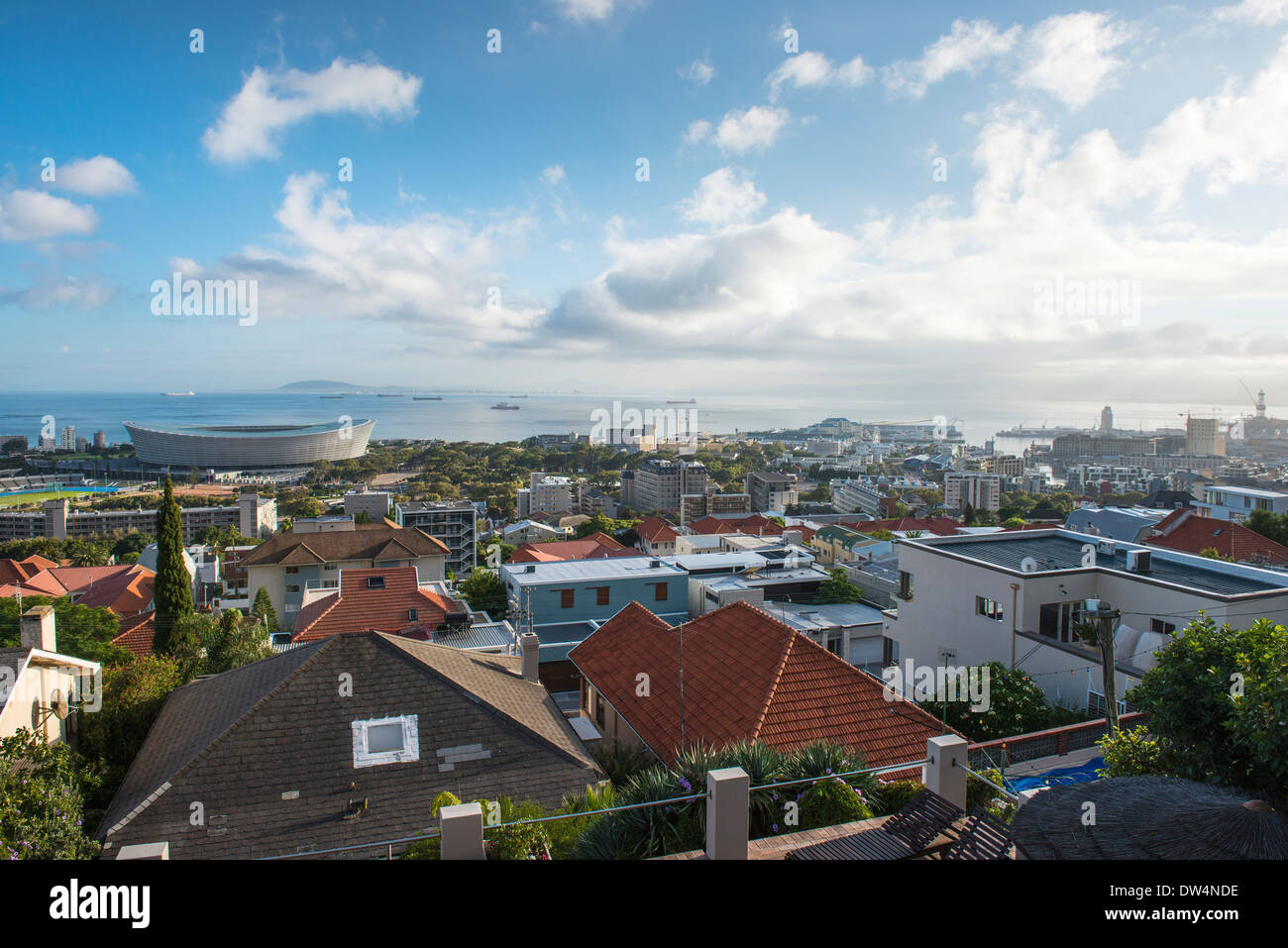 Cape Town view of city from Green Point showing stadium and waterfront ...