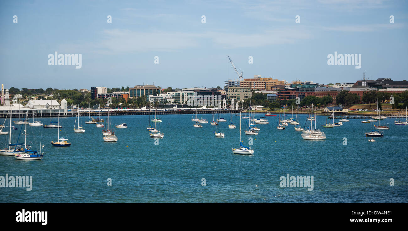 Geelong Australia town centre skyline from the Corio bay. showing ...