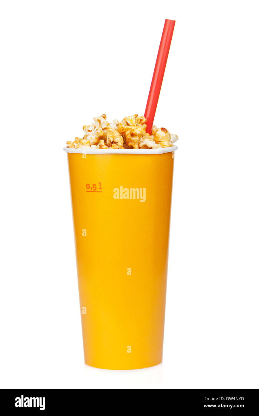 Popcorn in fast food drink cup. Isolated on white background Stock ...