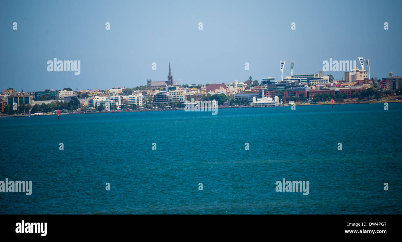 Geelong Australia town centre skyline from the Corio bay. showing ...