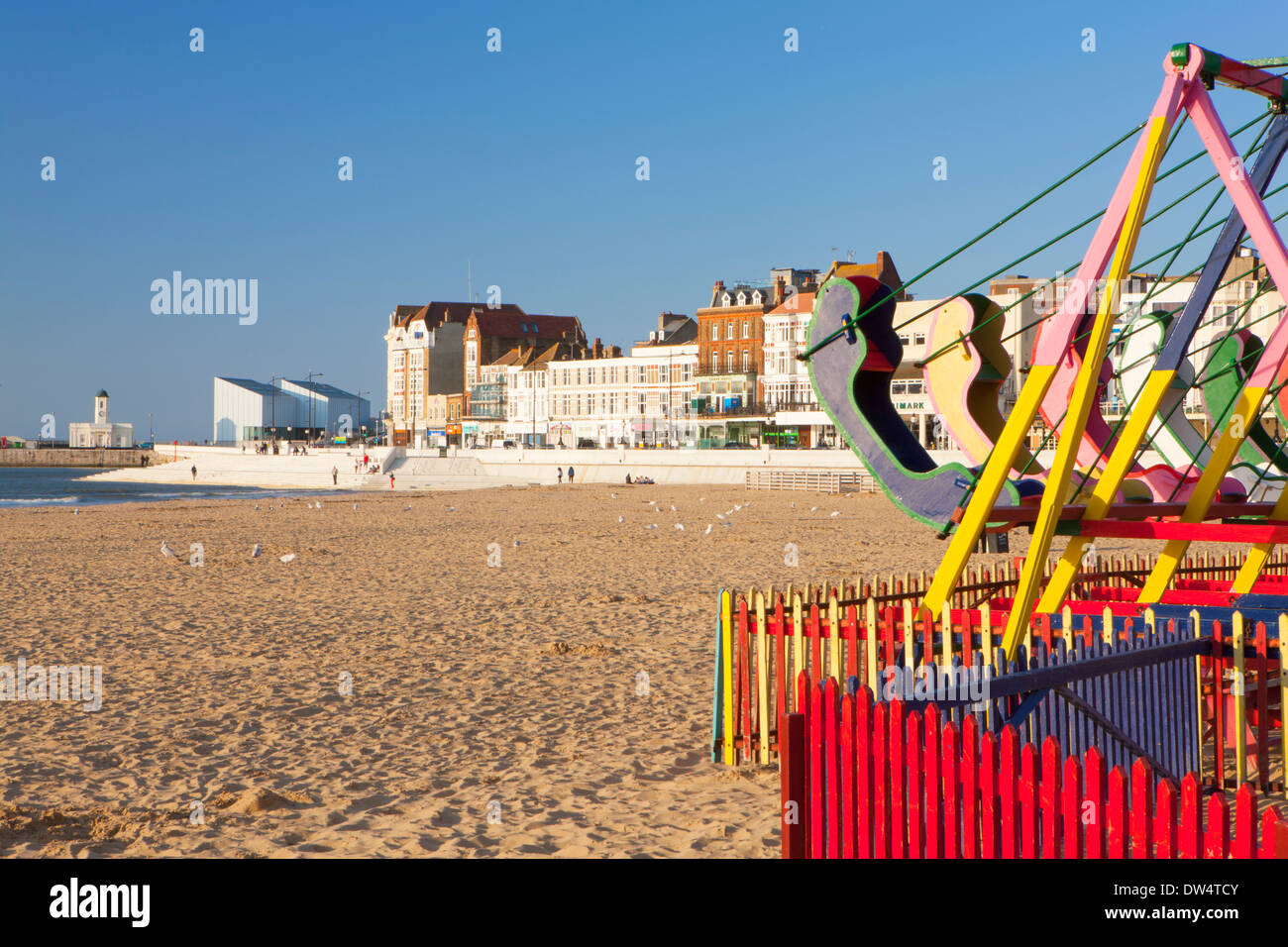 Swings on Margate beach, Margate, Kent, England Stock Photo - Alamy