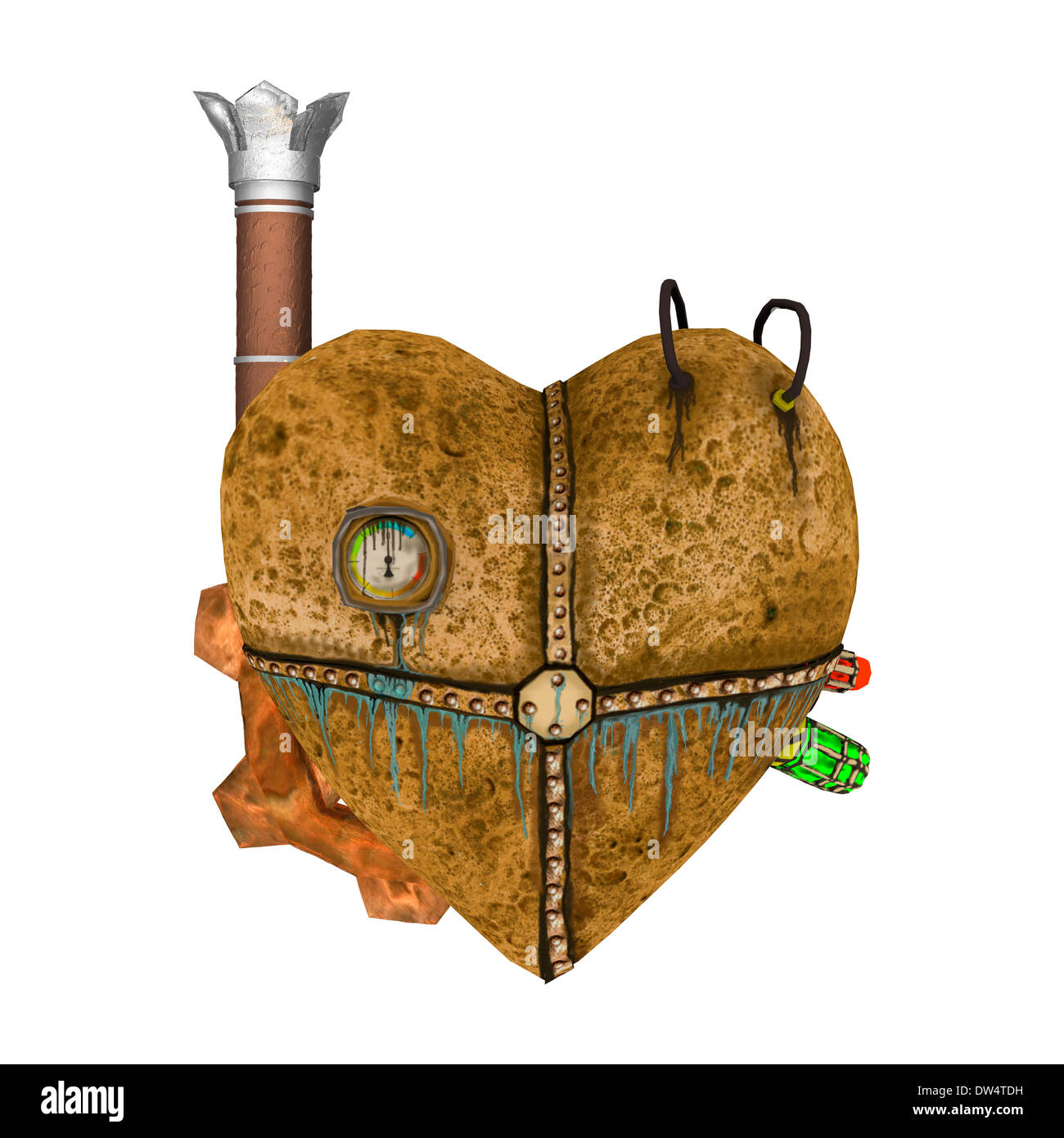 3D digital render of a vintage steam heart isolated on white background ...