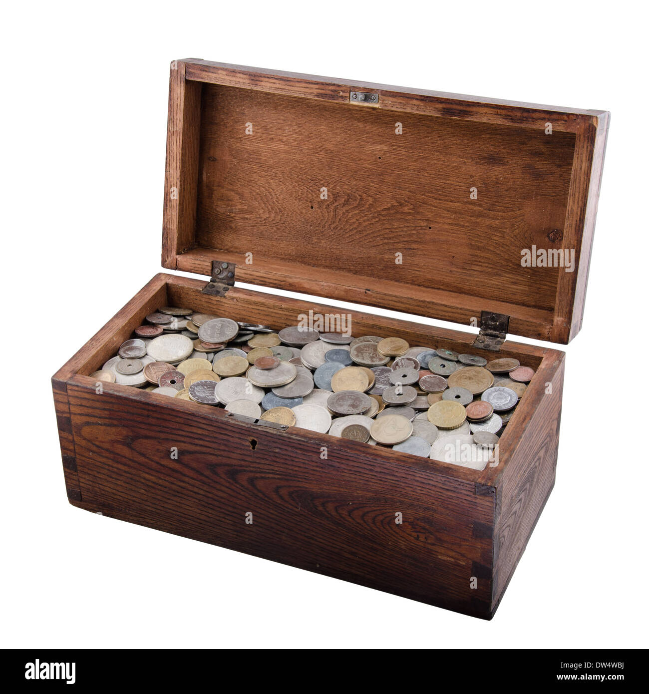 Wooden Box With Old Coins Stock Photo - Alamy