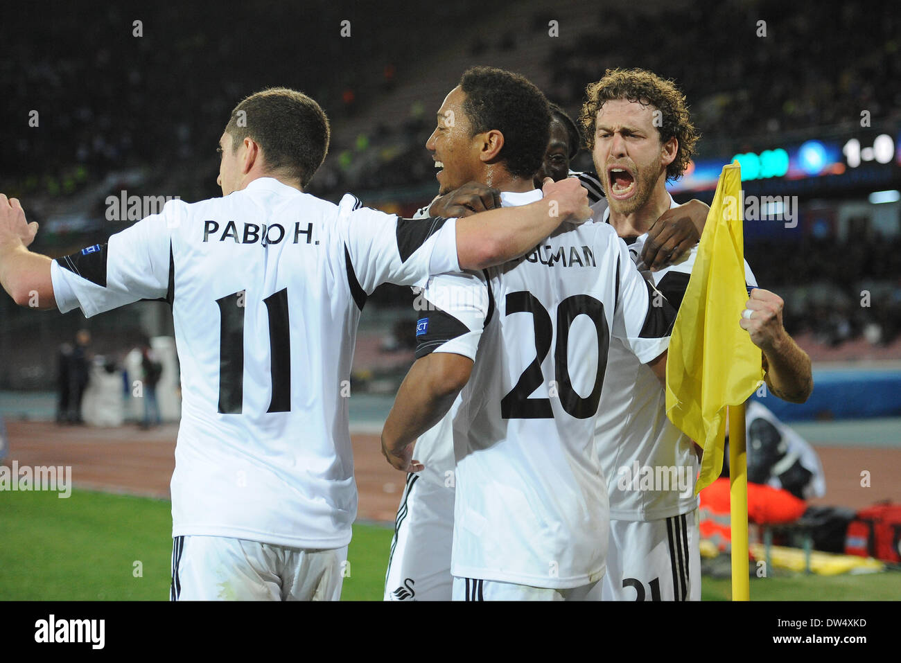 Naples, Italy. 27th Feb, 2014. Jonathan De Guzman celebrates after ...