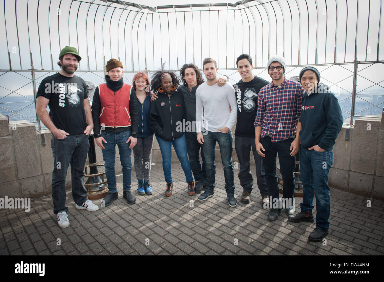 Manhattan, New York, USA. 27th Feb, 2014. The cast of ''STOMP ...
