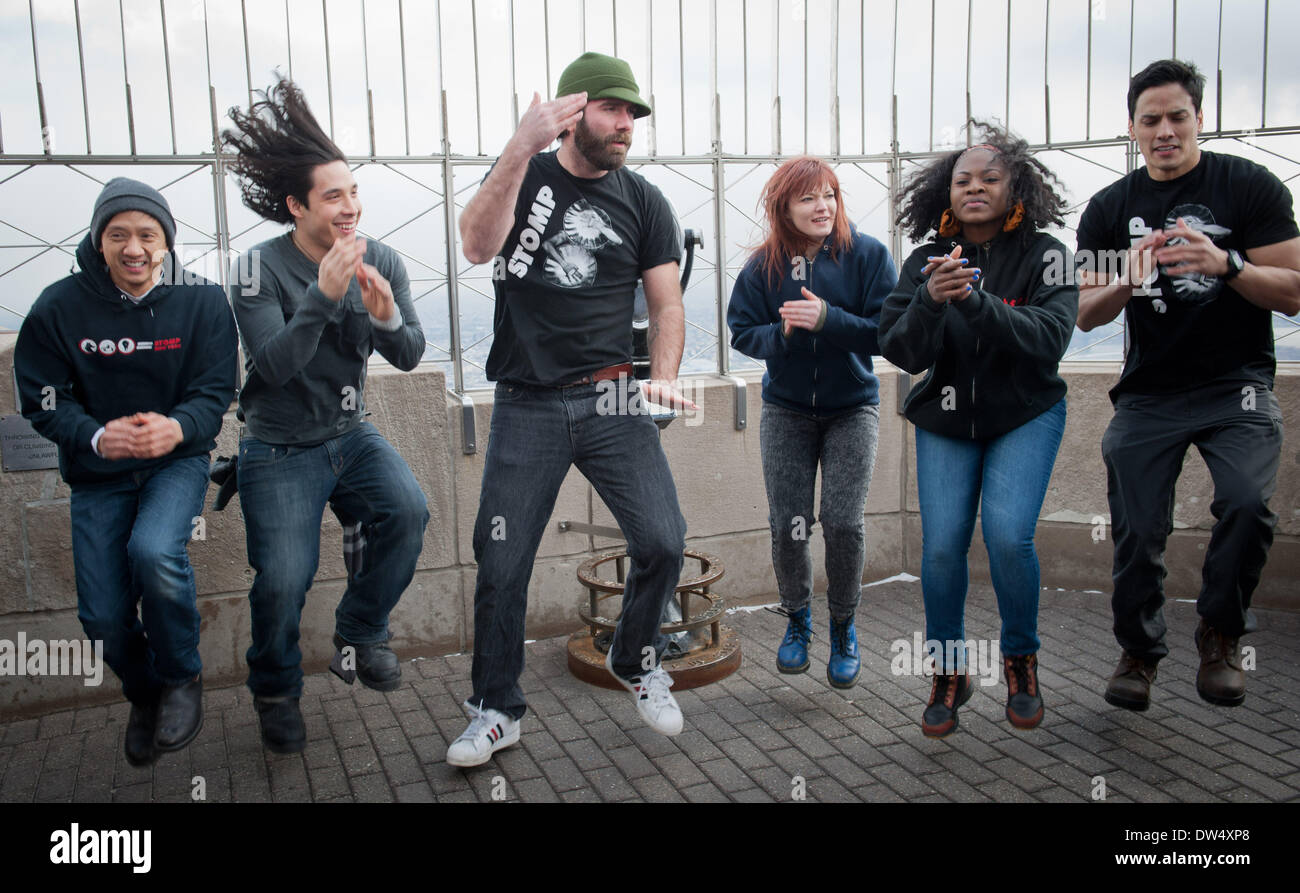 Manhattan, New York, USA. 27th Feb, 2014. The cast of ''STOMP'', including Jason Mills, Alan ...
