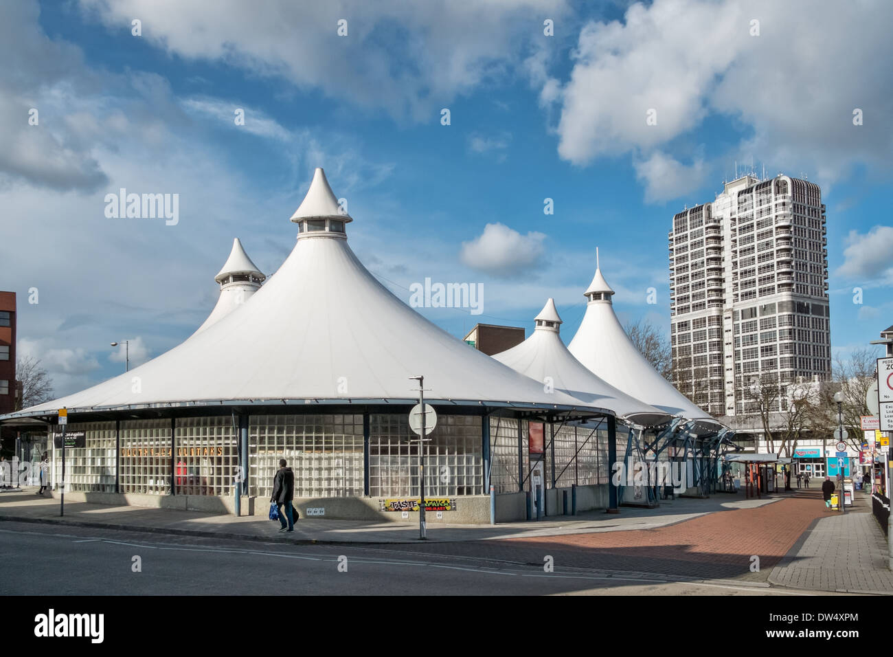 A view of the David Murray John building & tented market on Havelock St ...