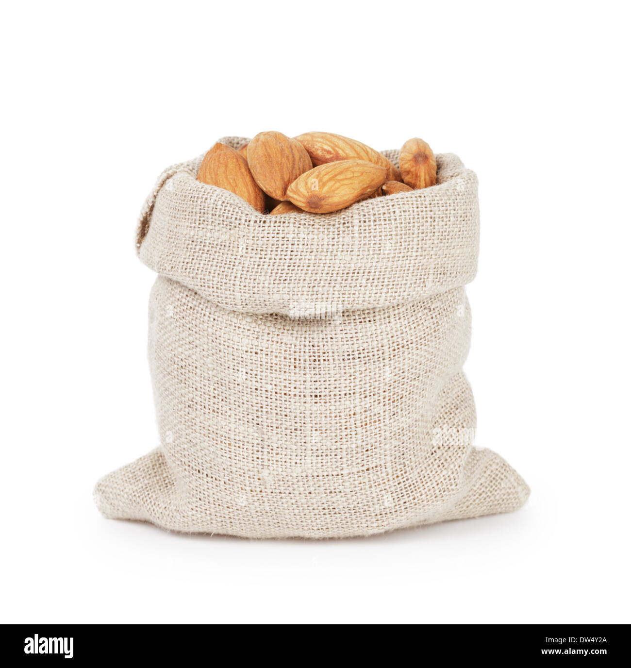 small sack bag full of dried almond nuts, isolated on white Stock Photo ...
